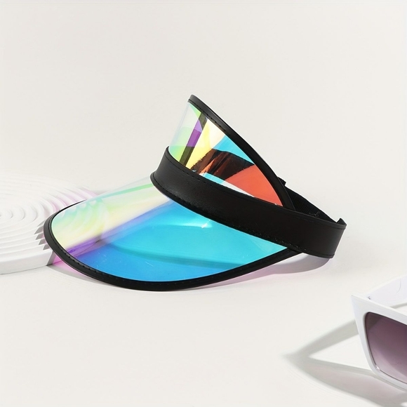 Accessories | Nib Holographic Laser Pvc Black Elastic Hat Lightweight ...